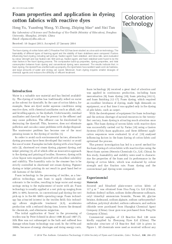 (PDF) Foam properties and application in dyeing cotton fabrics with ...
