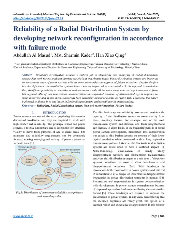 (PDF) Reliability of a Radial Distribution System by developing network reconfiguration in ...