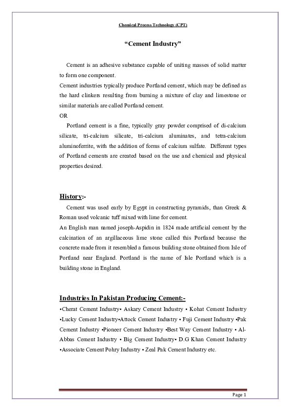 (PDF) Chemical Process Technology (CPT) "Cement Industry"