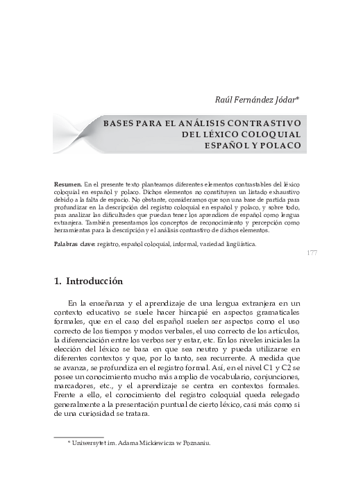 (PDF) Bases para el análisis contrastivo del léxico coloquial español y ...