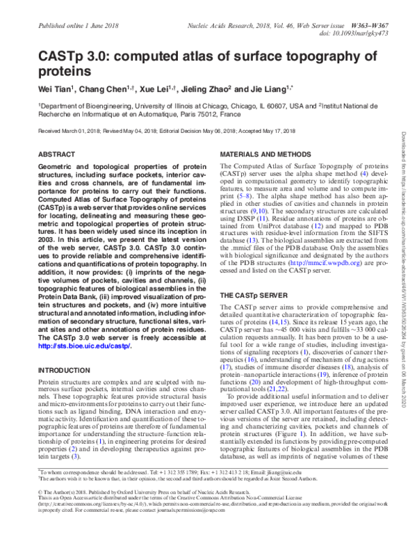 (PDF) CASTp 3.0: computed atlas of surface topography of proteins