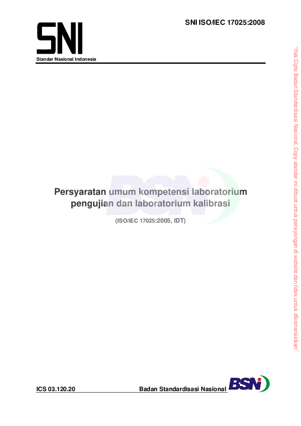 (PDF) SNI ISO/IEC 17025:2008 Standar Nasional Indonesia