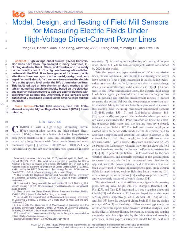 (PDF) Model, Design, and Testing of Field Mill Sensors for Measuring ...