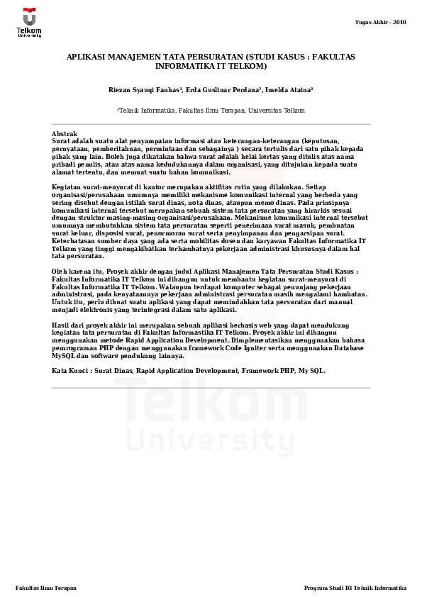 (PDF) APLIKASI MANAJEMEN TATA PERSURATAN (STUDI KASUS : FAKULTAS ...