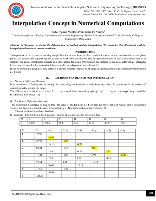 (PDF) Interpolation Concept in Numerical Computations
