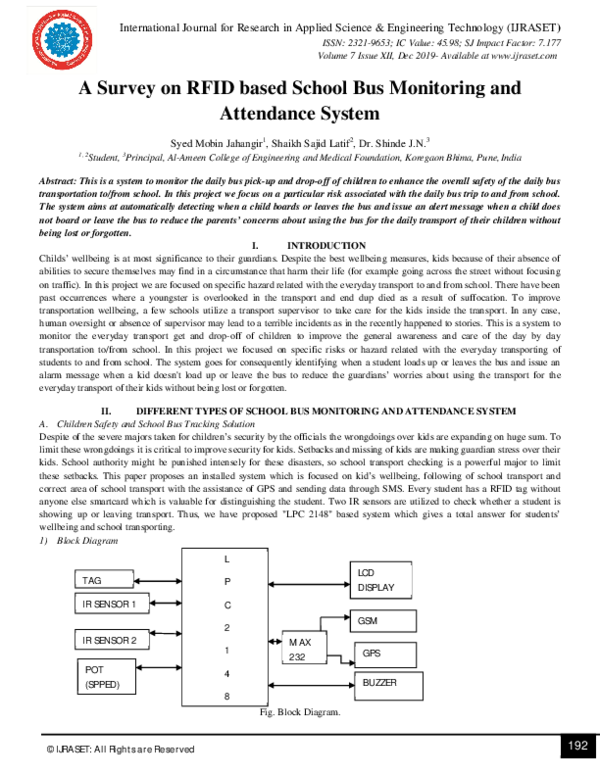 (PDF) A Survey on RFID based School Bus Monitoring and Attendance System