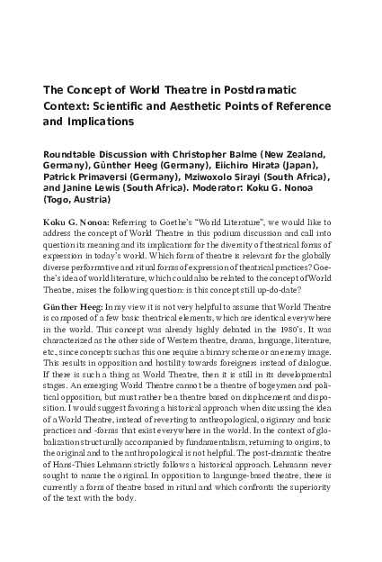 (PDF) The Concept of World Theatre in Postdramatic Context: Scientific ...