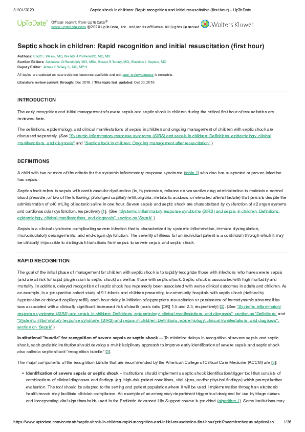 (PDF) Septic shock in children: Rapid recognition and initial ...