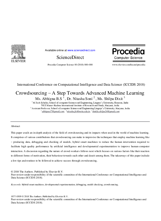 Pdf Crowdsourcing A Step Towards Advanced Machine Learning