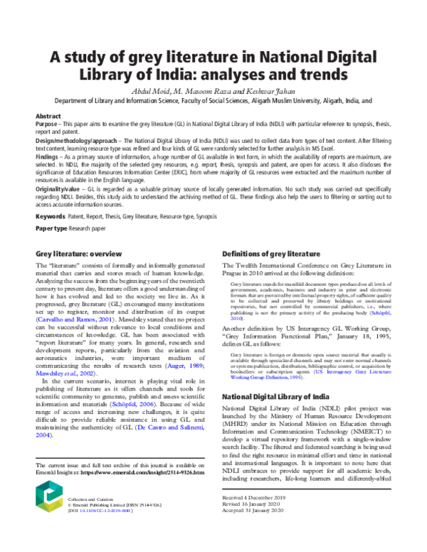(PDF) A study of grey literature in National Digital Library of India ...