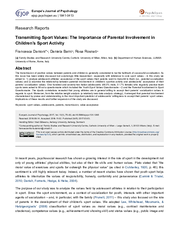 (PDF) Transmitting Sport Values: The Importance of Parental Involvement ...