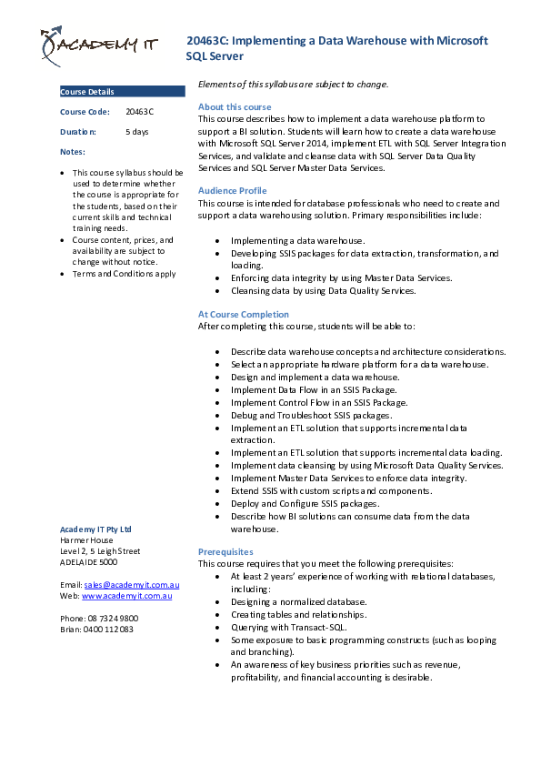 Pdf 20463c Implementing A Data Warehouse With Microsoft Sql Server