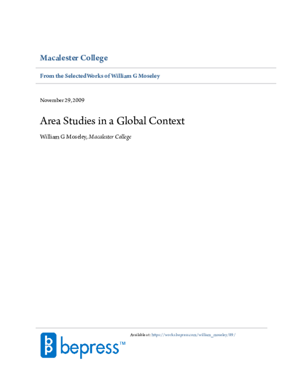 (PDF) Area Studies in a Global Context