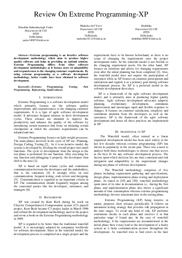 (PDF) Review On Extreme Programming-XP