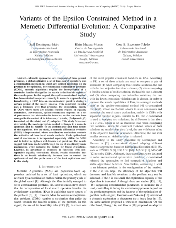 Pdf Variants Of The Epsilon Constrained Method In A Memetic