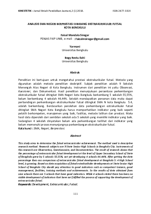 (PDF) ANALISIS SMA NEGERI BERPRESTASI DIBIDANG EKSTRAKURIKULER FUTSAL KOTA BENGKULU