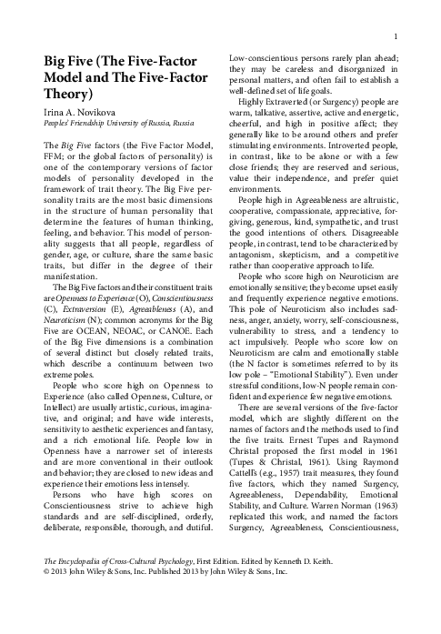(PDF) Big Five (The Five-Factor Model and The Five-Factor Theory)