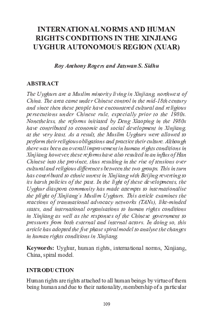 (PDF) INTERNATIONAL NORMS AND HUMAN RIGHTS CONDITIONS IN THE XINJIANG ...