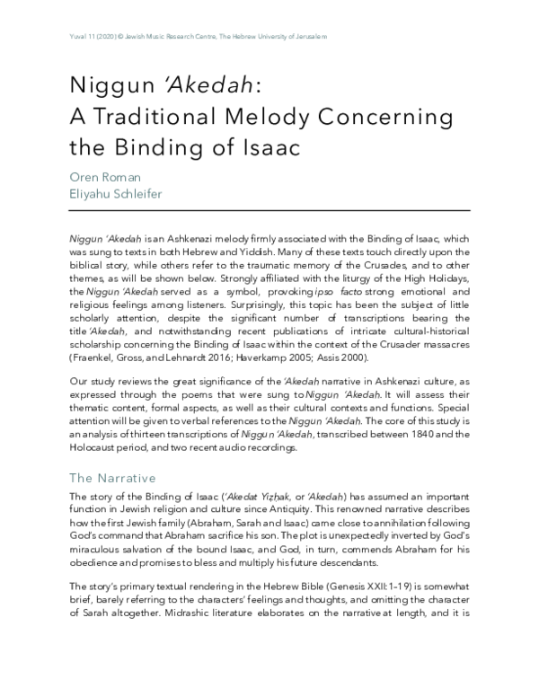 (PDF) Niggun 'Akedah: A Traditional Melody Concerning the Binding of Isaac