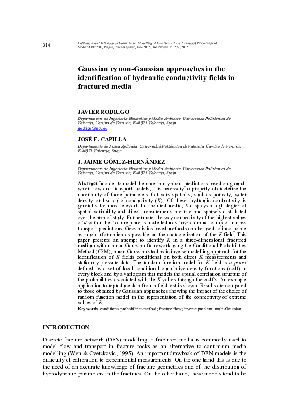 (PDF) Gaussian vs non-Gaussian approaches in the identification of hydraulic conductivity fields ...