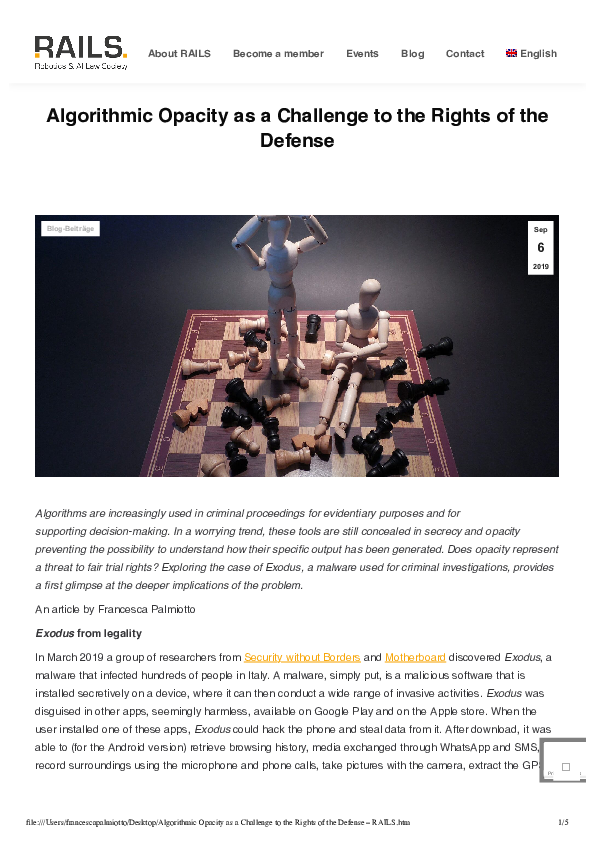 (PDF) Algorithmic Opacity as a Challenge to the Rights of the Defense