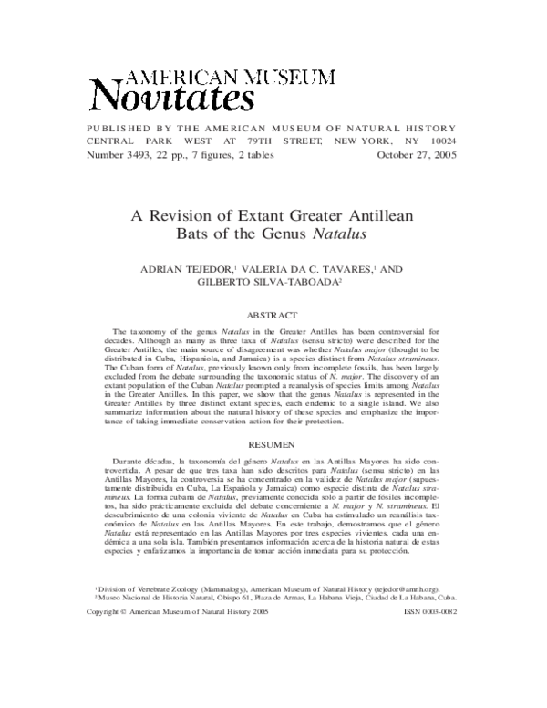 (PDF) A Revision of Extant Greater Antillean Bats of the Genus Natalus