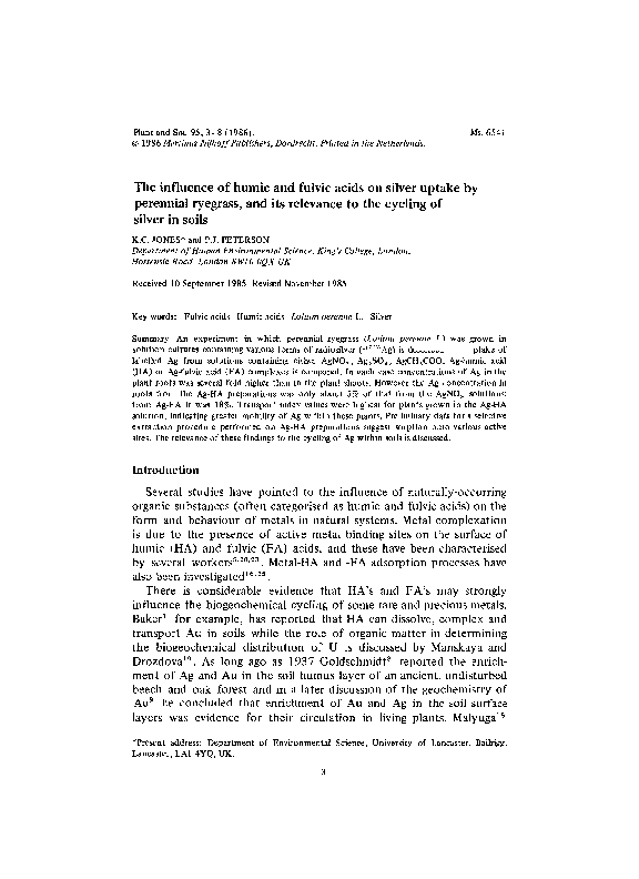 (PDF) The influence of humic and fulvic acids on silver uptake by ...