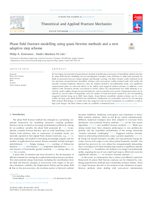 Pdf Phase Field Fracture Modelling Using Quasi Newton Methods And A