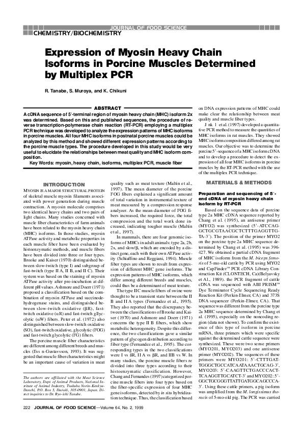 (PDF) Expression of Myosin Heavy Chain Isoforms in Porcine Muscles ...