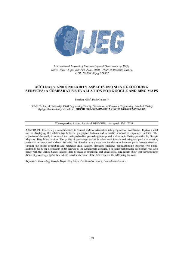 (PDF) Accuracy and Similarity Aspects in Online Geocoding Services: A Comparative Evaluation for ...