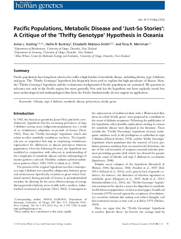 (PDF) Pacific Populations, Metabolic Disease and ‘Just-So Stories’: A ...