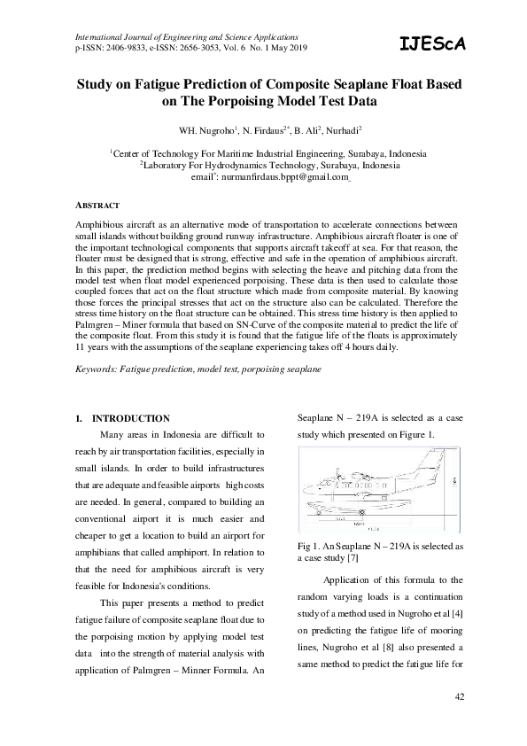 (PDF) IJEScA Study on Fatigue Prediction of Composite Seaplane Float Based on The Porpoising ...