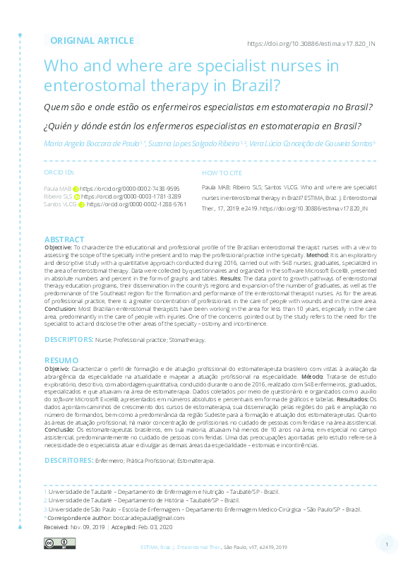 (PDF) Who and where are specialist nurses in enterostomal therapy in ...