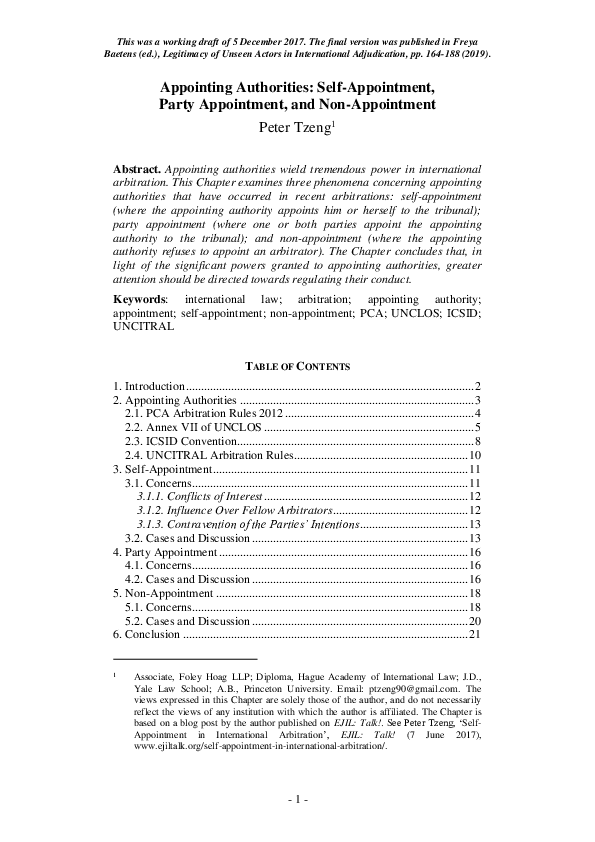 (PDF) Appointing Authorities: Self-Appointment, Party Appointment, and ...
