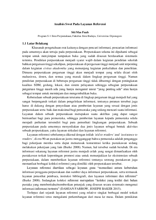 (DOC) Analisis Swot Pada Layanan Referensi