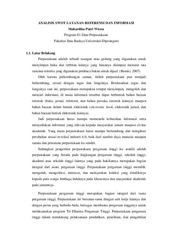 (PDF) ANALISIS SWOT LAYANAN REFERENSI DAN INFORMASI