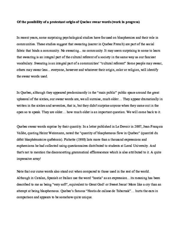 (PDF) Of the possibility of a protestant origin of Quebec swear words ...