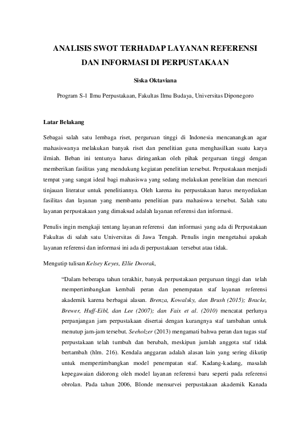 (DOC) ANALISIS SWOT TERHADAP LAYANAN REFERENSI DAN INFORMASI DI ...