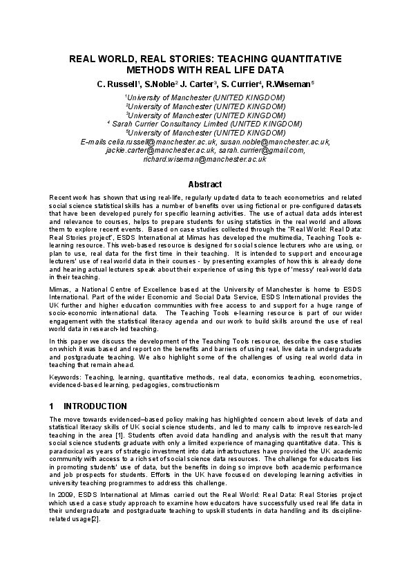 (DOC) Real World, Real stories: teaching quantitative methods with real ...