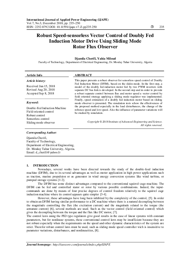 Pdf Robust Speed Sensorless Vector Control Of Doubly Fed Induction