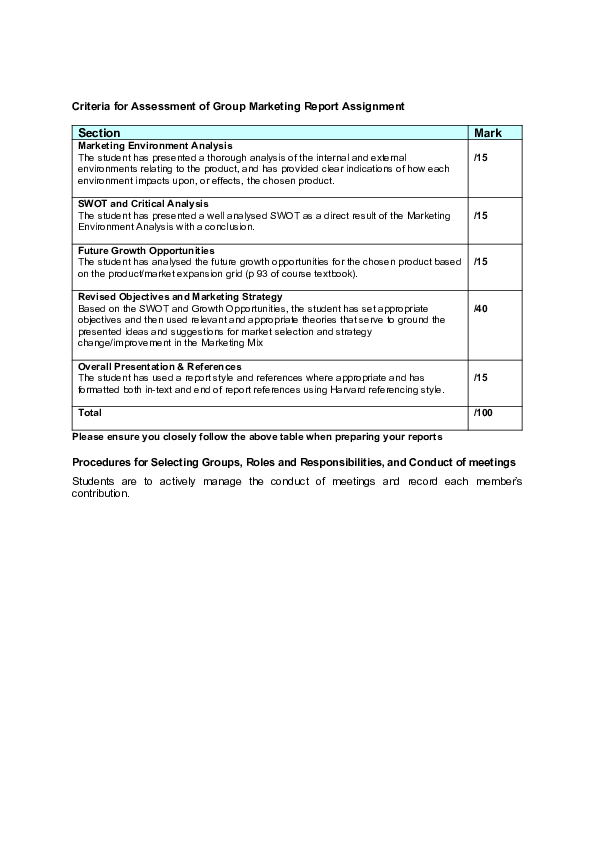 (DOC) Criteria for Assessment of Report Assignment