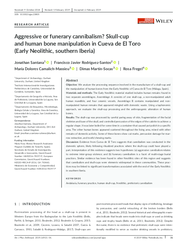 (PDF) Aggressive or funerary cannibalism? Skull-cup and human bone ...