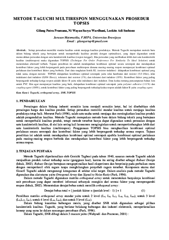 (PDF) METODE TAGUCHI MULTIRESPON MENGGUNAKAN PROSEDUR TOPSIS