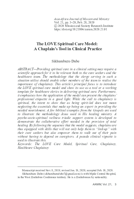 (PDF) The LOVE Spiritual Care Model: A Chaplain's Tool in Clinical Practice