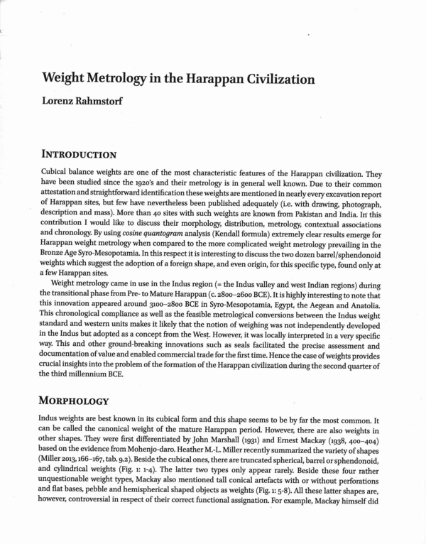 (PDF) Weight metrology in the Harappan Civilization