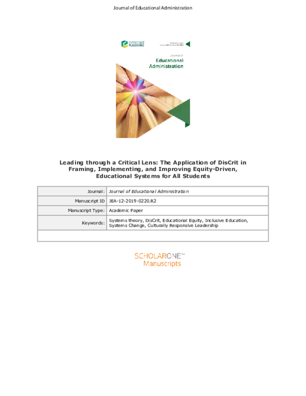 (PDF) Leading through a critical lens: The application of DisCrit in ...