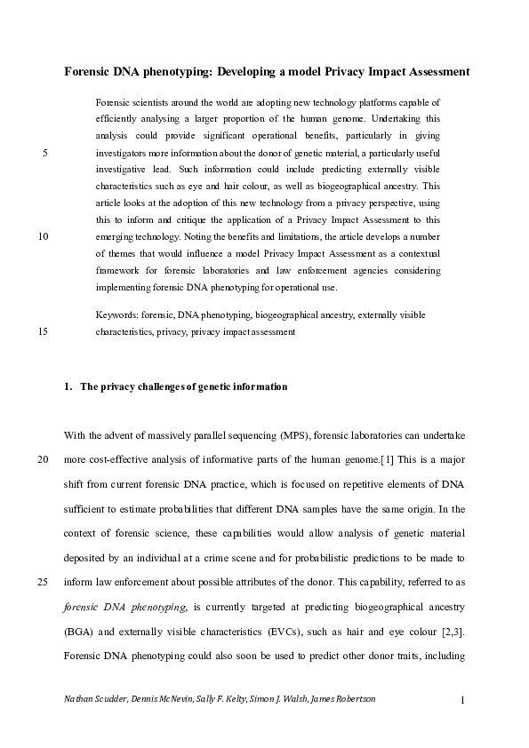 (PDF) Forensic DNA phenotyping: Developing a model Privacy Impact ...