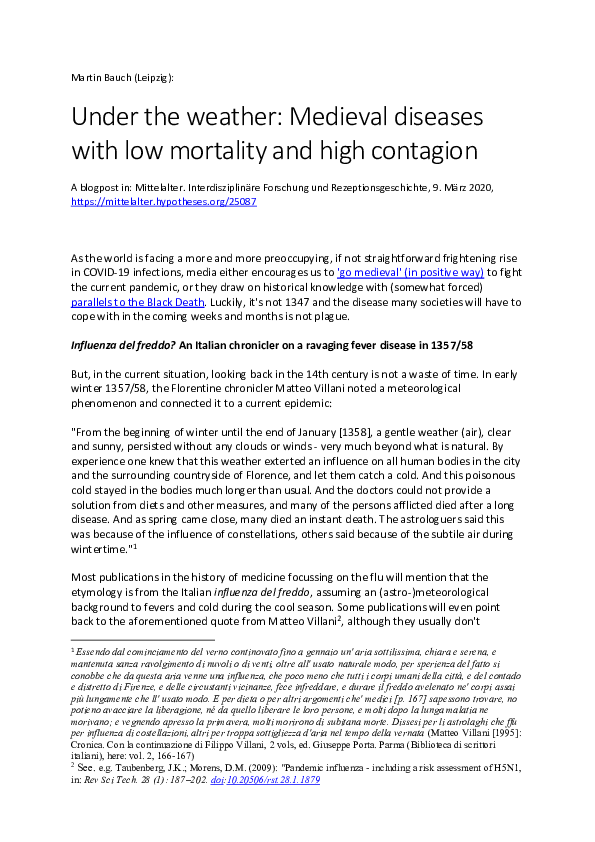 (PDF) Under the weather: Medieval diseases with low mortality and high ...