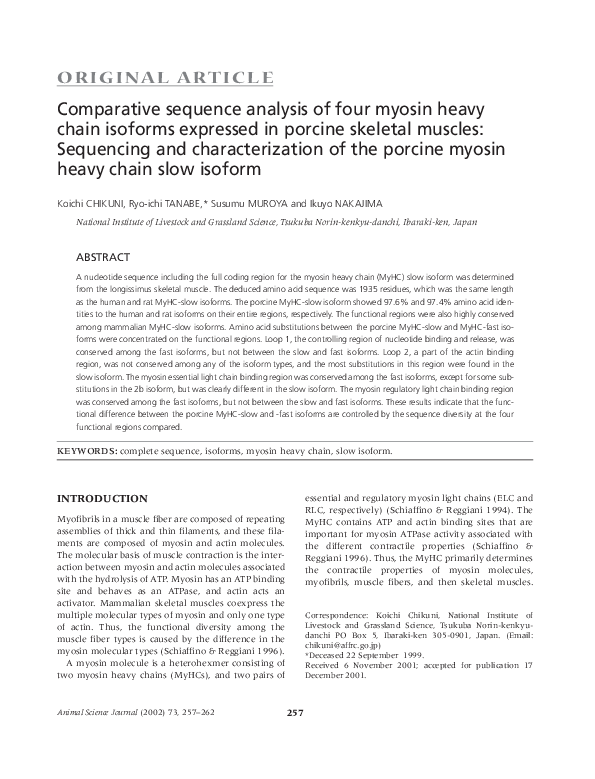 (PDF) Comparative sequence analysis of four myosin heavy chain isoforms ...