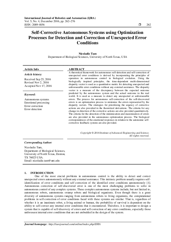 Pdf Self Corrective Autonomous Systems Using Optimization Processes For Detection And